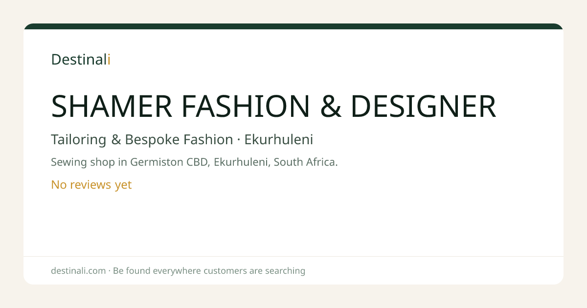 SHAMER FASHION & DESIGNER | Tailoring & Bespoke Fashion, Ekurhuleni